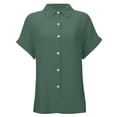 CIENVNSTG Solid Color Collared Short Sleeve Blouse for Women Gauze ...
