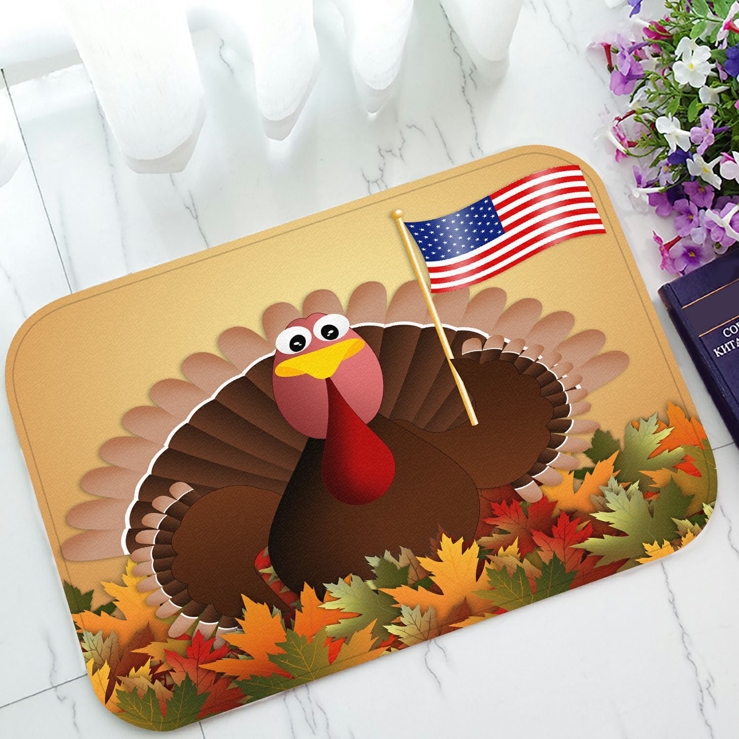 PHFZK Autumn Leaves Doormat, Happy Thanksgiving Day Turkey Doormat ...