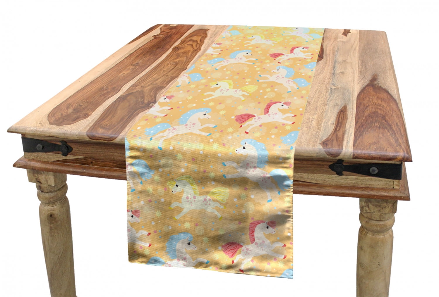 Nursery Table Runner, Nursery Boys Girls Unicorns with Abstract Stars ...