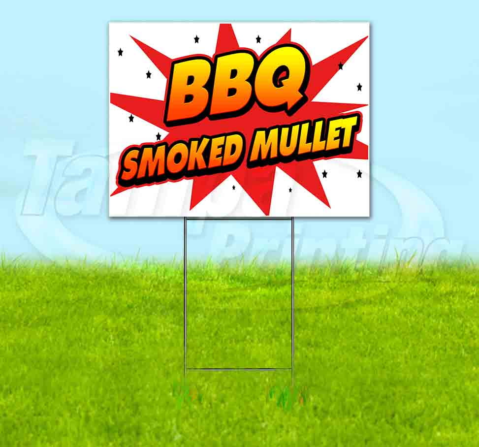 Wbg Bbq Smoked Mullet (18" x 24") Yard Sign, Includes Metal Step Stake ...