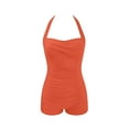 Halter One Piece Swimsuit Women Boyleg Ruched Bathing Suit Padded Open ...