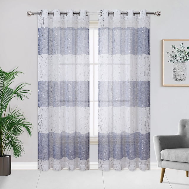 2 Panels Sheer Curtain, Tree Branch Print Semi Sheer Top Grommet ...