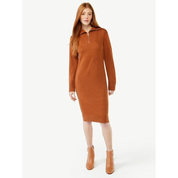 Free Assembly Women's Half Zip Sweater Dress - Walmart.com