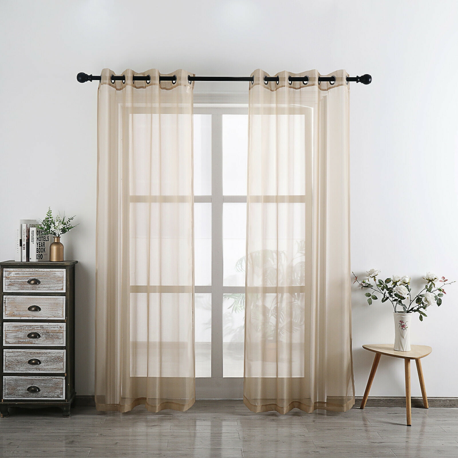 2 Pack Basic Home Grommet Top Sheer Voile Window Curtains - Assorted ...