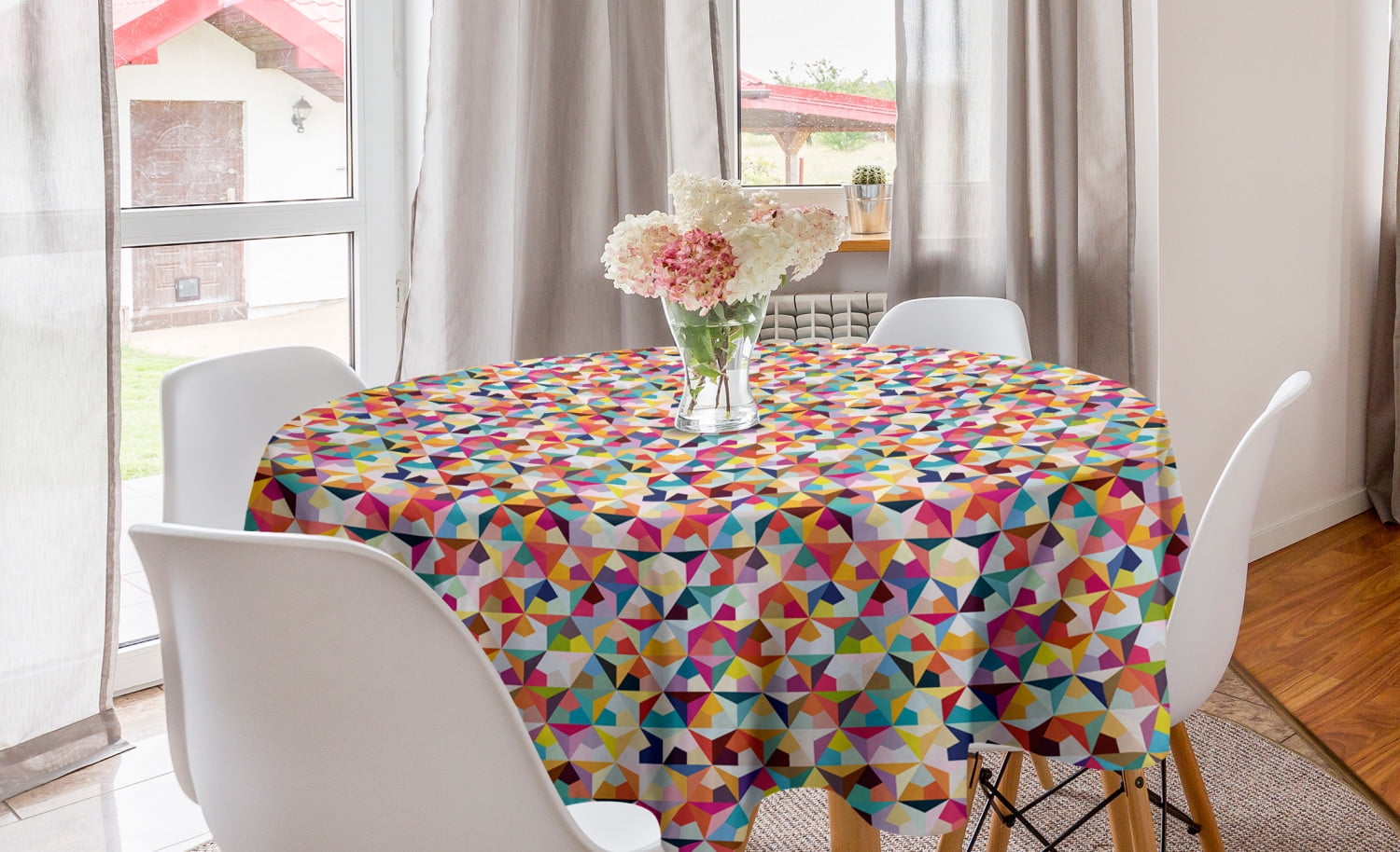 Geometric Round Tablecloth, Agular Triangle Pattern Polygons in Rainbow ...
