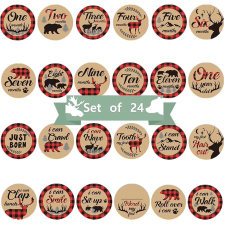 24 Pieces ay Monthly Stickers, Woodland ear Lumerjack ay Milestone ...