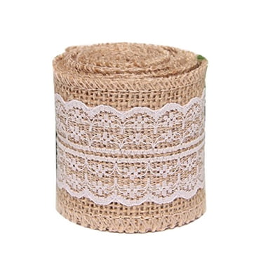 Naler Natural Jute Wide Fabric Burlap Ribbon Roll with White Lace for ...