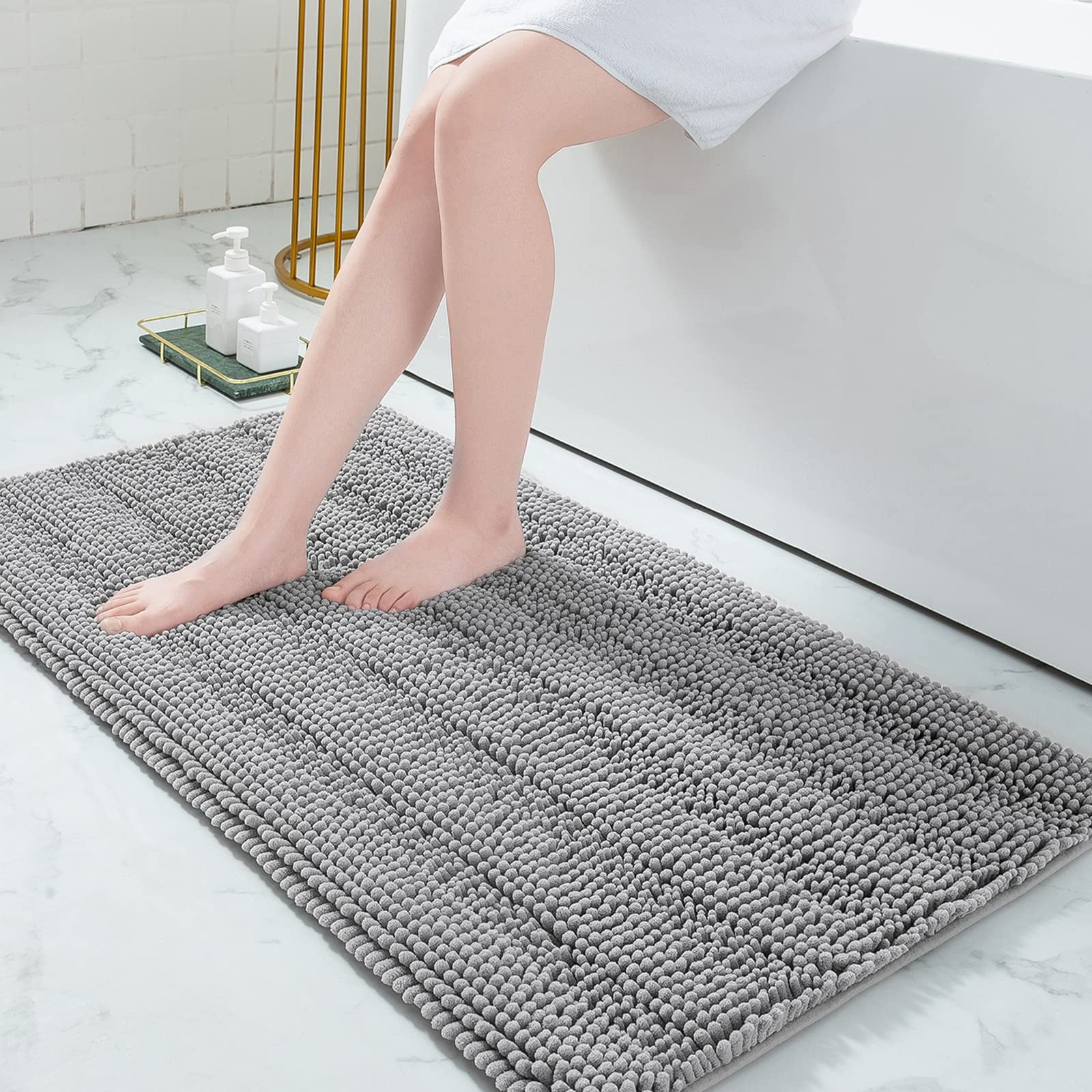 Buganda Chenille Striped Bathroom Rugs, Extra Soft and Absorbent Bath ...