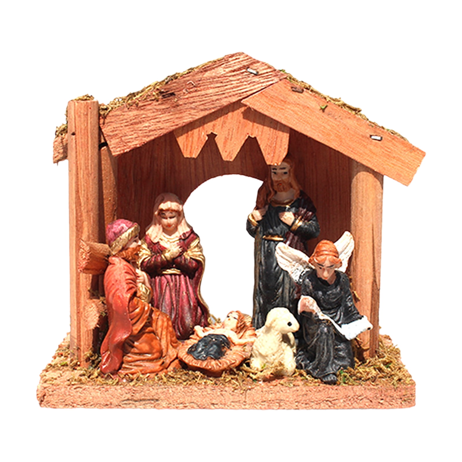 Figuras de Belén Belén de Madera con Figuras de Navidad Establo de ...