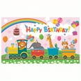 Animal Happy Birthday Backdrop Train Animal Rainbow Pink Birthday ...