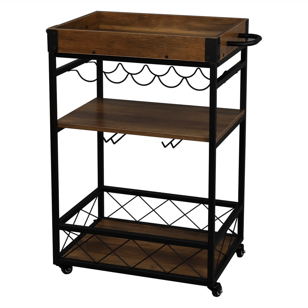 Hassch Essential 3-Tier Bar Serving Cart with Wine Rack & Removable ...