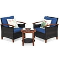 Patiojoy 3-Piece Outdoor Rattan Wicker Set, Acacia Wood, Sofa & Table ...
