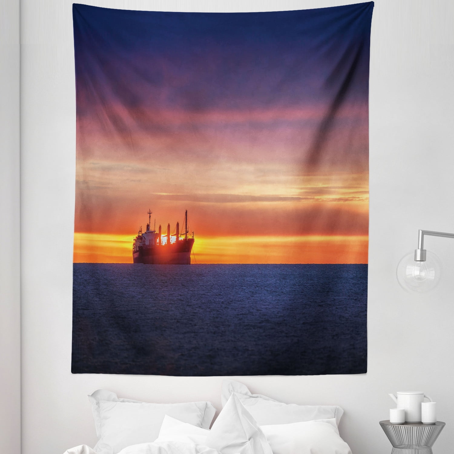 Nautical Tapestry, Sunrise Horizon on the Sea with Sailing Logistic ...