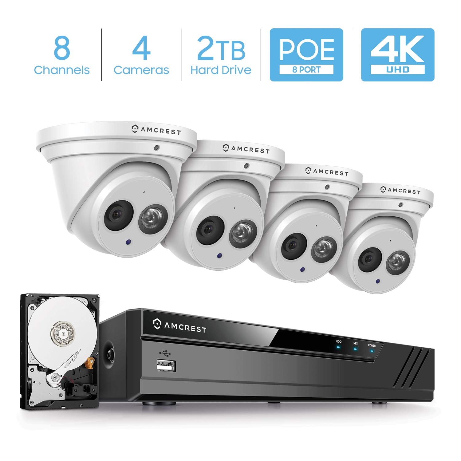 Amcrest 4K Security Camera System w/ 4K 8CH PoE NVR, (4) x 4K (8 ...