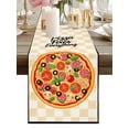 Burlap Table Runner 48 Inches Long, Cartoon Pizza on Yellow Plaid Non ...
