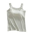 Fewfanhot Women's Solid Ice Silk Camisole - Round Neck Lace Trim Built ...