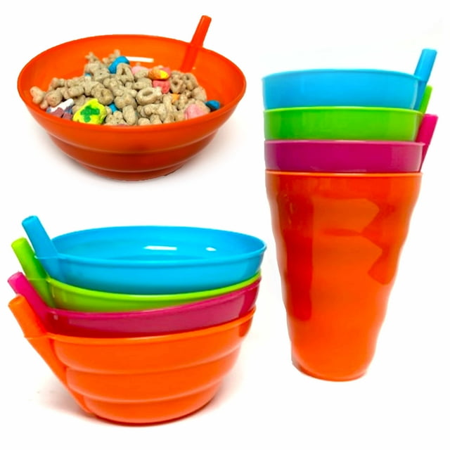 8 Pc Set Cereal Sip-a-Bowls Sippy Cups Built In Straw Plastic BPA Free ...