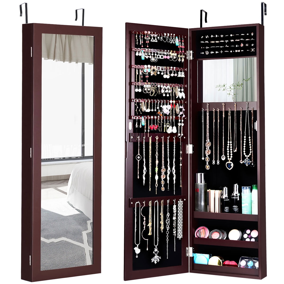 Click here for Costway Wall Door Mounted Mirrored Jewelry Cabinet... prices