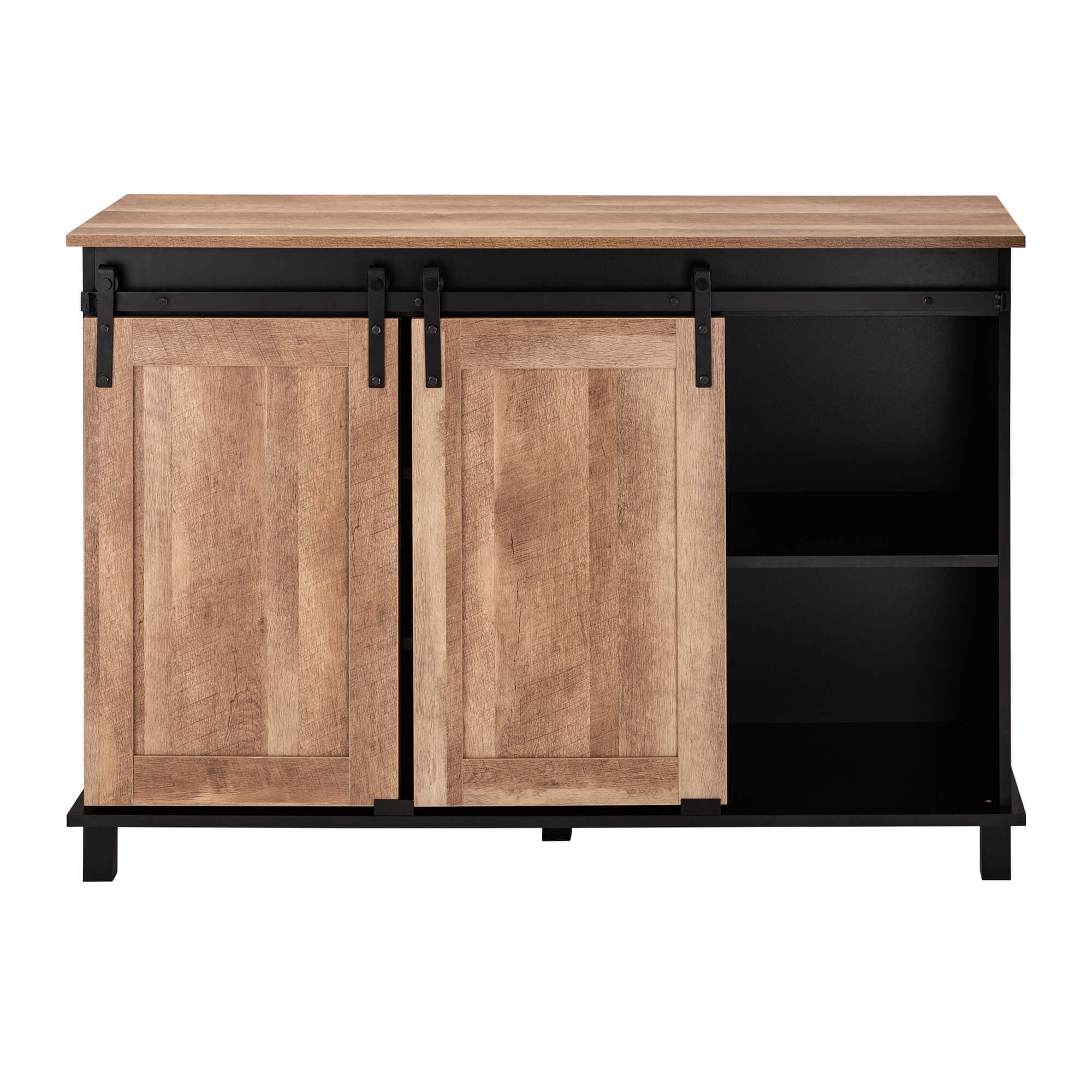 Glitzhome Modern Industrial Bar Unit with Glass Doors Wine Sideboard ...