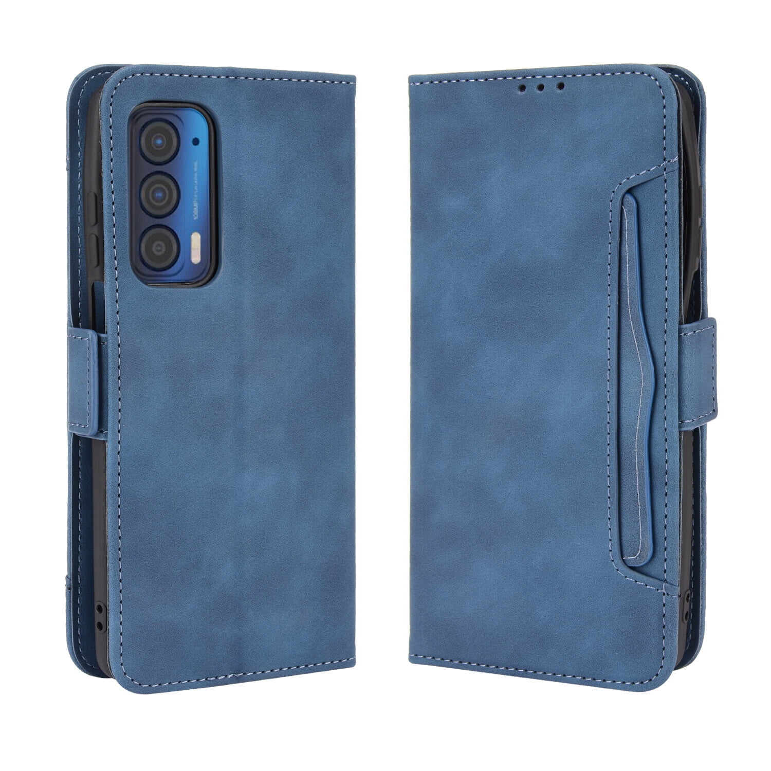 Motorola Edge 2021 Phone Case, Blue Leather Wallet with Card Holder ...