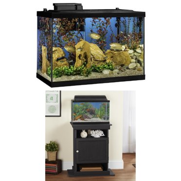 Black Luxury 125Gal LED Aquarium Kit, Large Glass Fish Tank with Tri ...