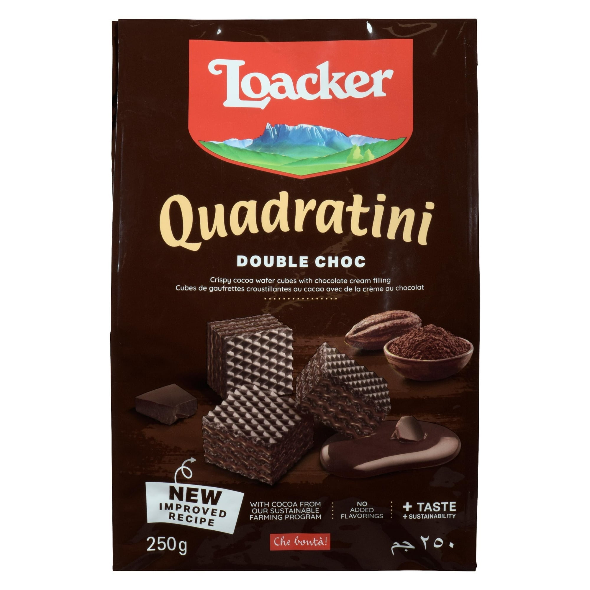 Loacker Quadratini Wafer Double Chocolate Bite Size Baked Cookies 250GR ...