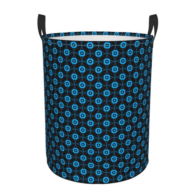XMXY Round Laundry Basket Organizer, Abstract Blue Polka Dot Waterproof ...