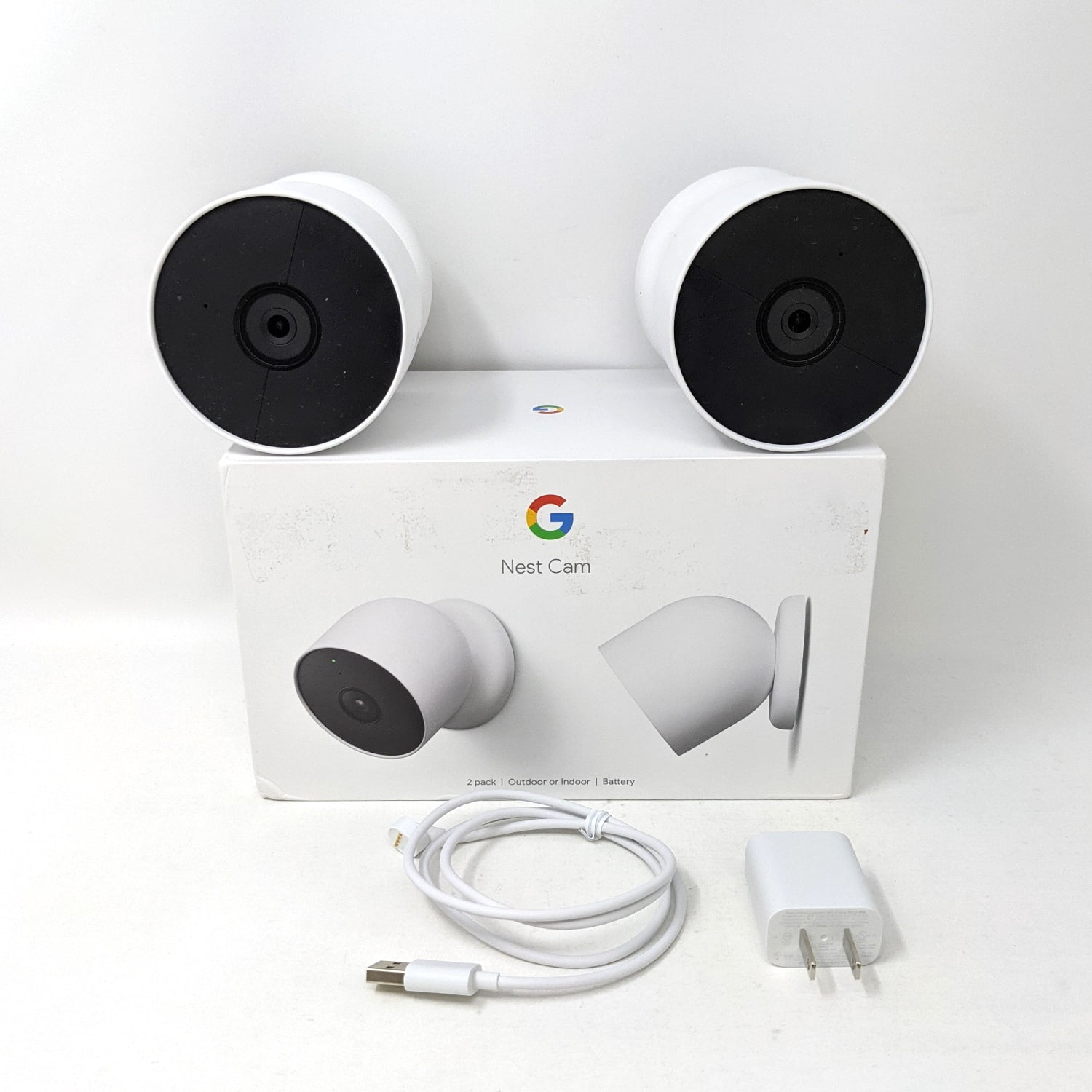 Pre-Owned Google Nest Cam 2-Pack - Outdoor or Indoor | Battery Wireless Indoor and Outdoor ...