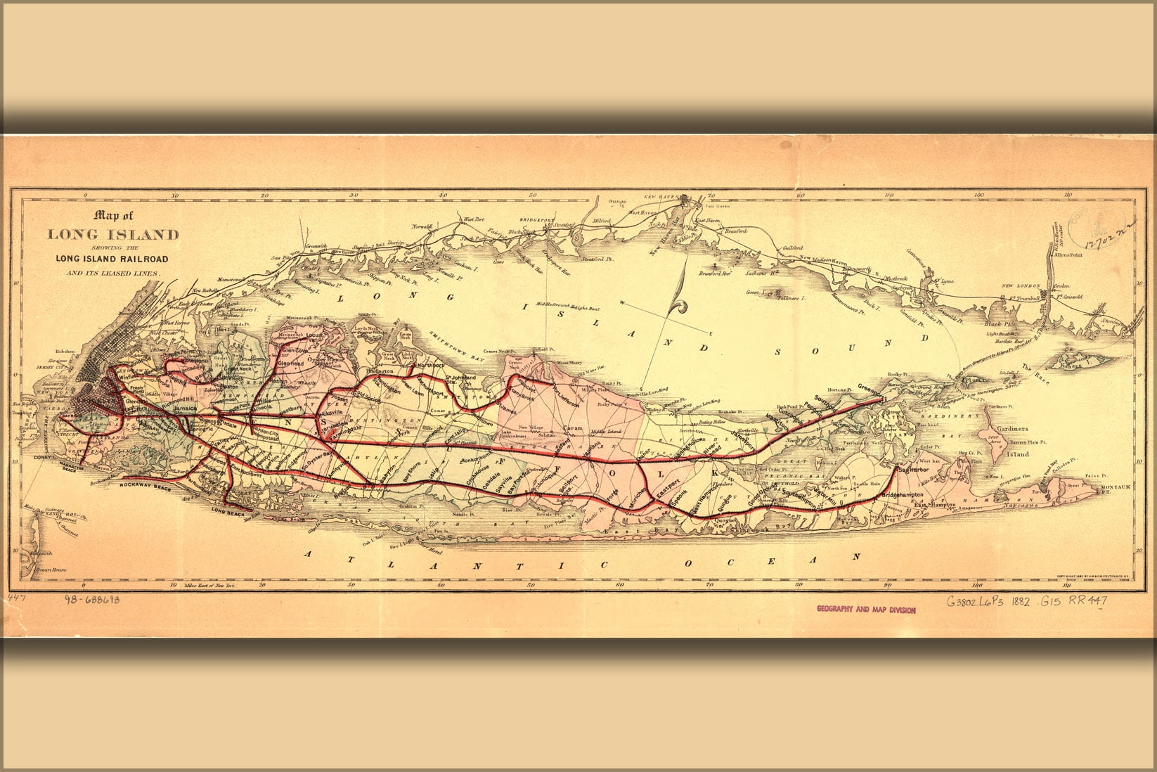 24"x36" Gallery Poster, Map of Long Island with Long Island Railroad ...