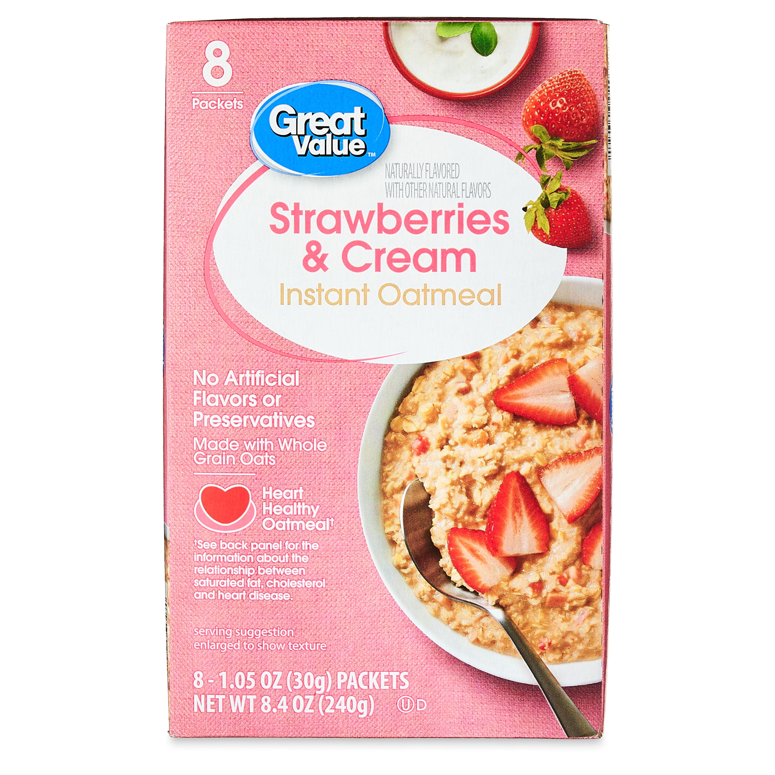 Great Value Strawberries & Cream Instant Oatmeal, 1.05 oz, 8 Packets ...