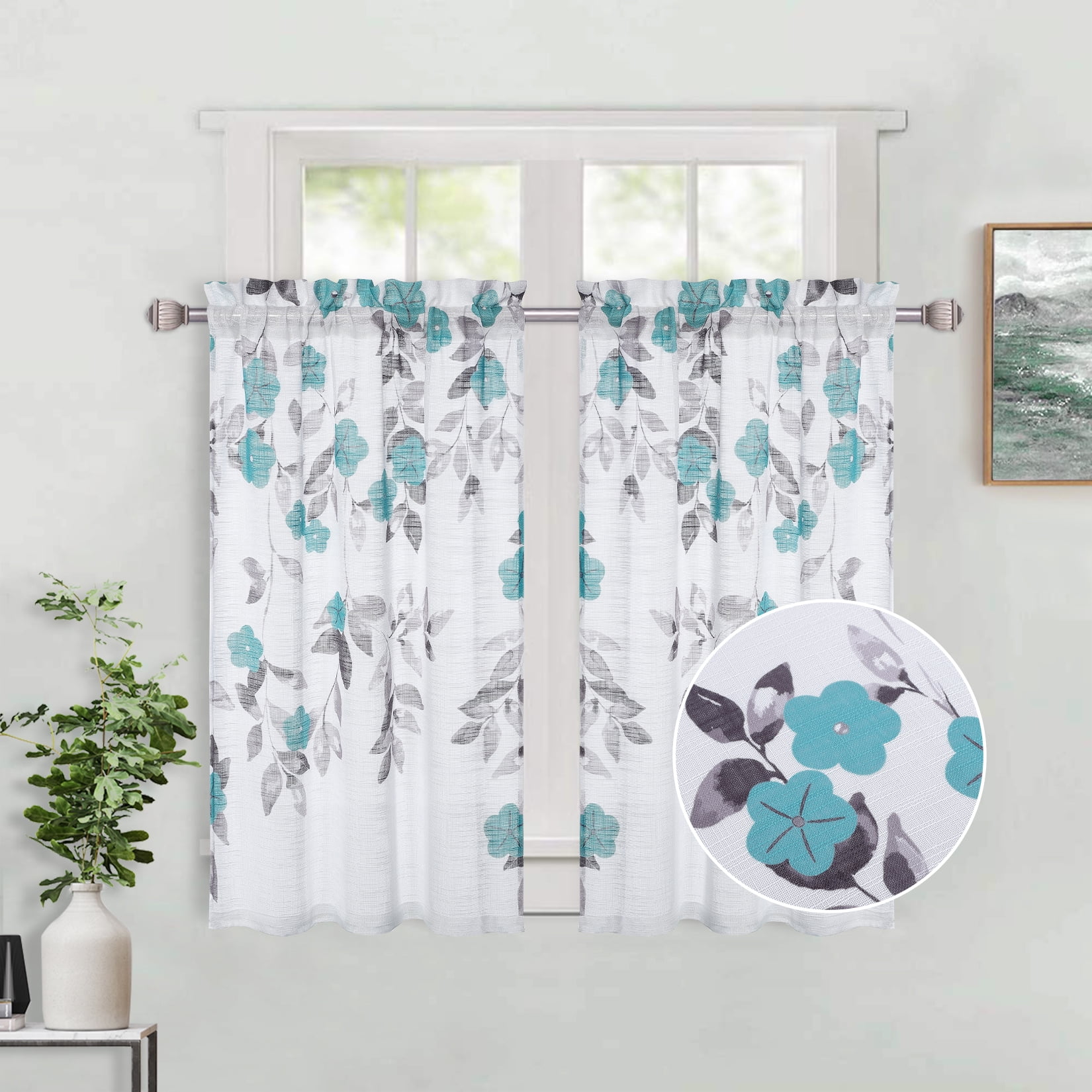 GlowSol Farmhouse Kitchen Curtains 26"W x 30"L Short Small Window ...