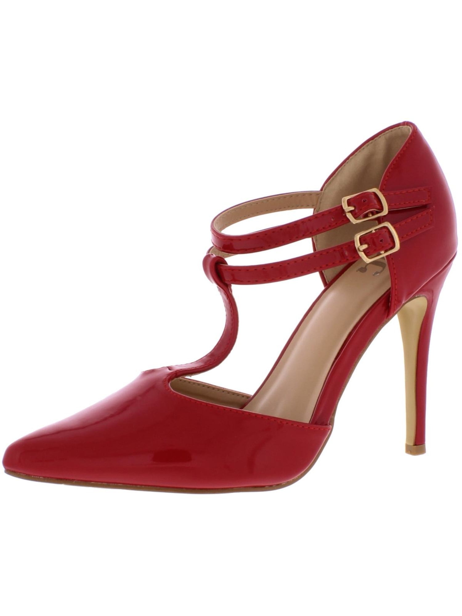 JOURNEE COLLECTION Womens Black Red T-Strap Cushioned Tru Pointed Toe ...