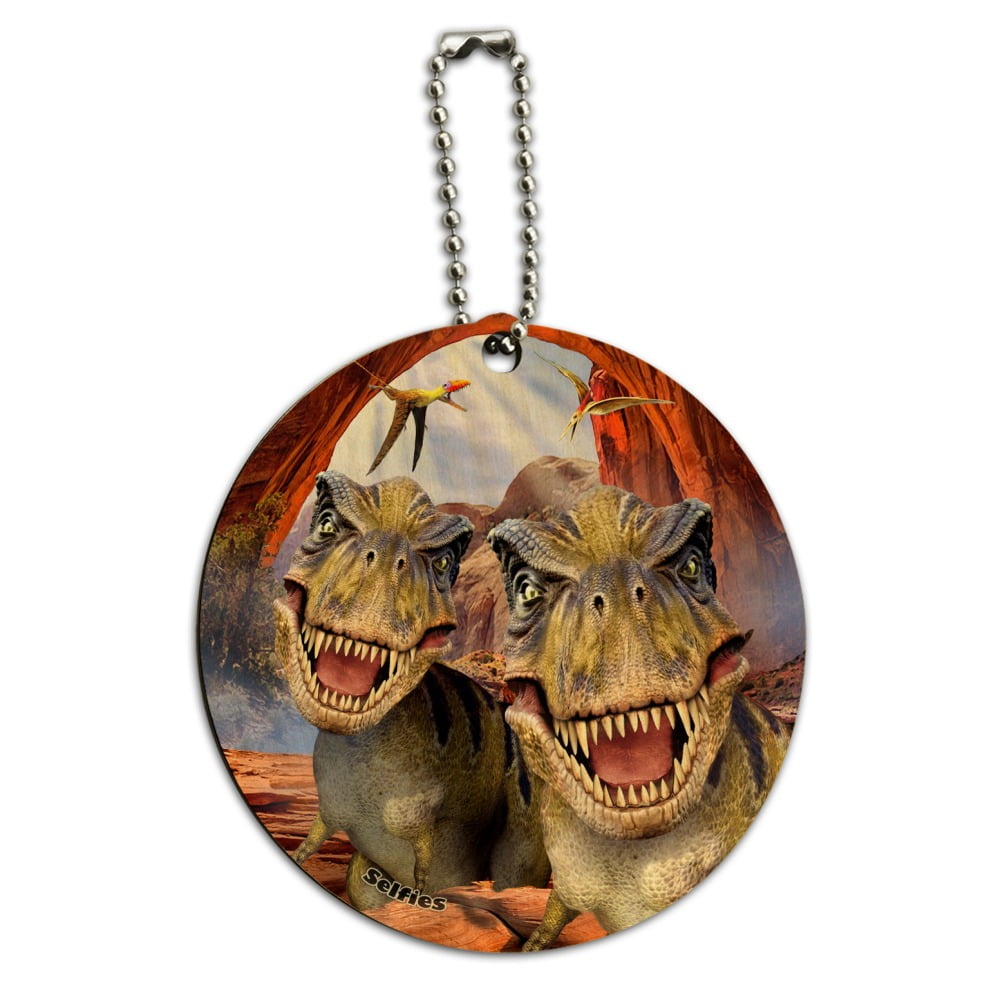 T-Rex Tyrannosaurus Jurassic Selfie Round Wood Luggage Card Suitcase ...