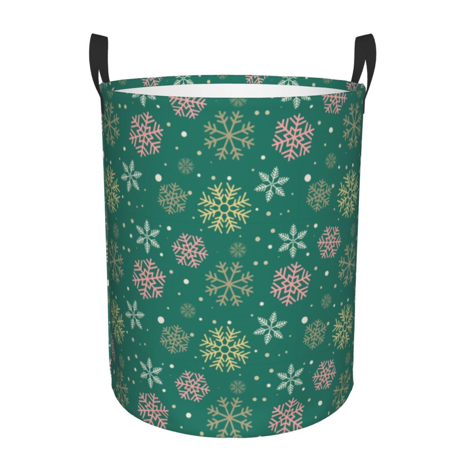 XMXT Collapsible Laundry Basket, Cartoon Green Snowflake Polyester ...