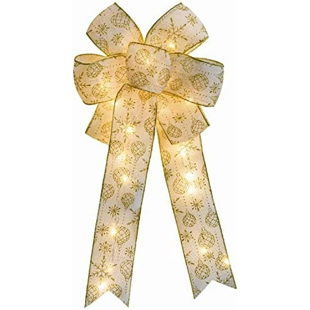 YOITEA Lighted Christmas Bow Tree Topper, Battery Operated Glitter Bow ...