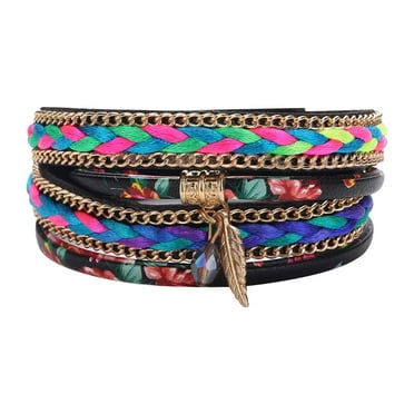 Falari Vintage Flower Bracelet Bangle Crystal Beads Hand-Painted Gold ...