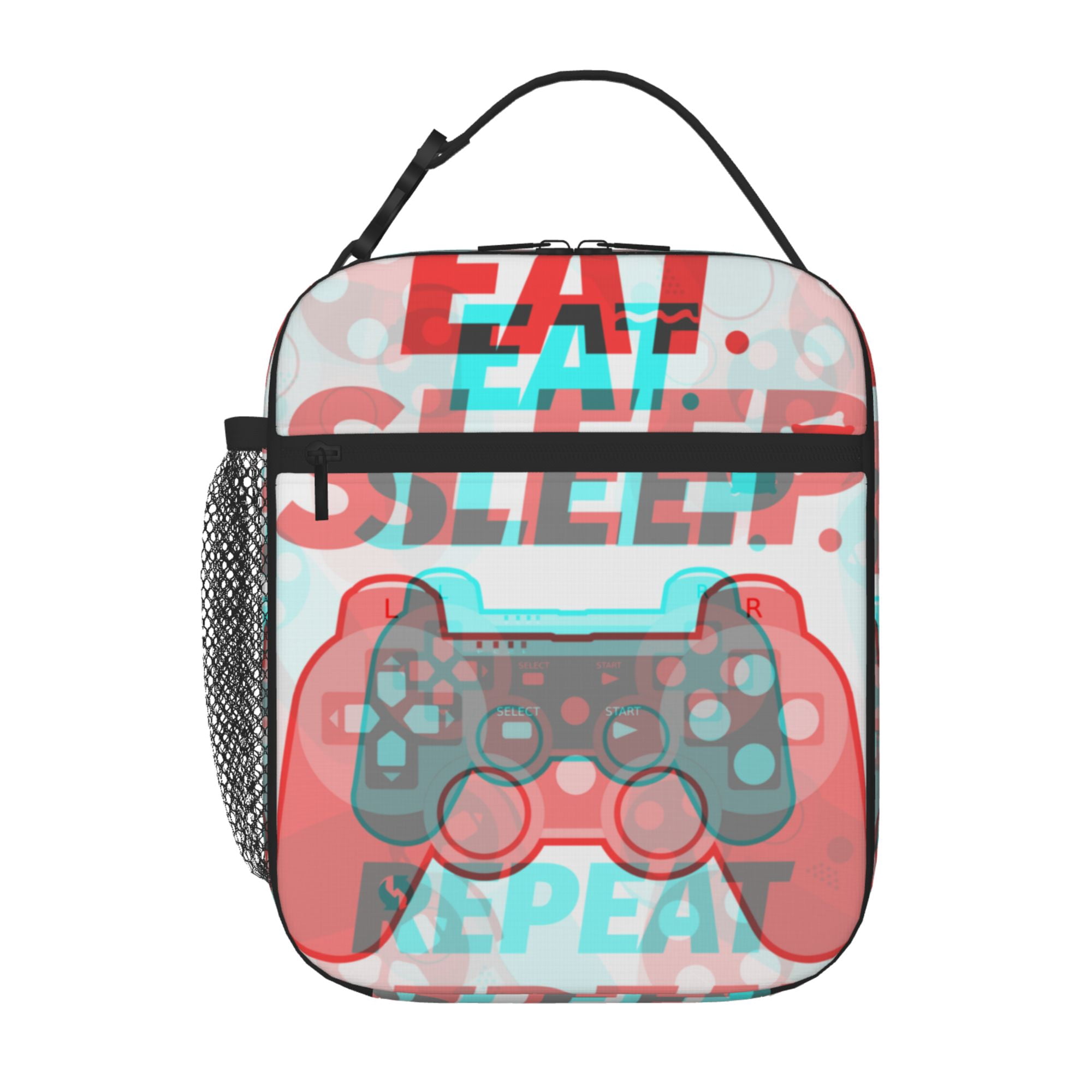 TEQUAN Portable Lunch Bag, Abstract Cartoon Eat Sleep Game Controller ...