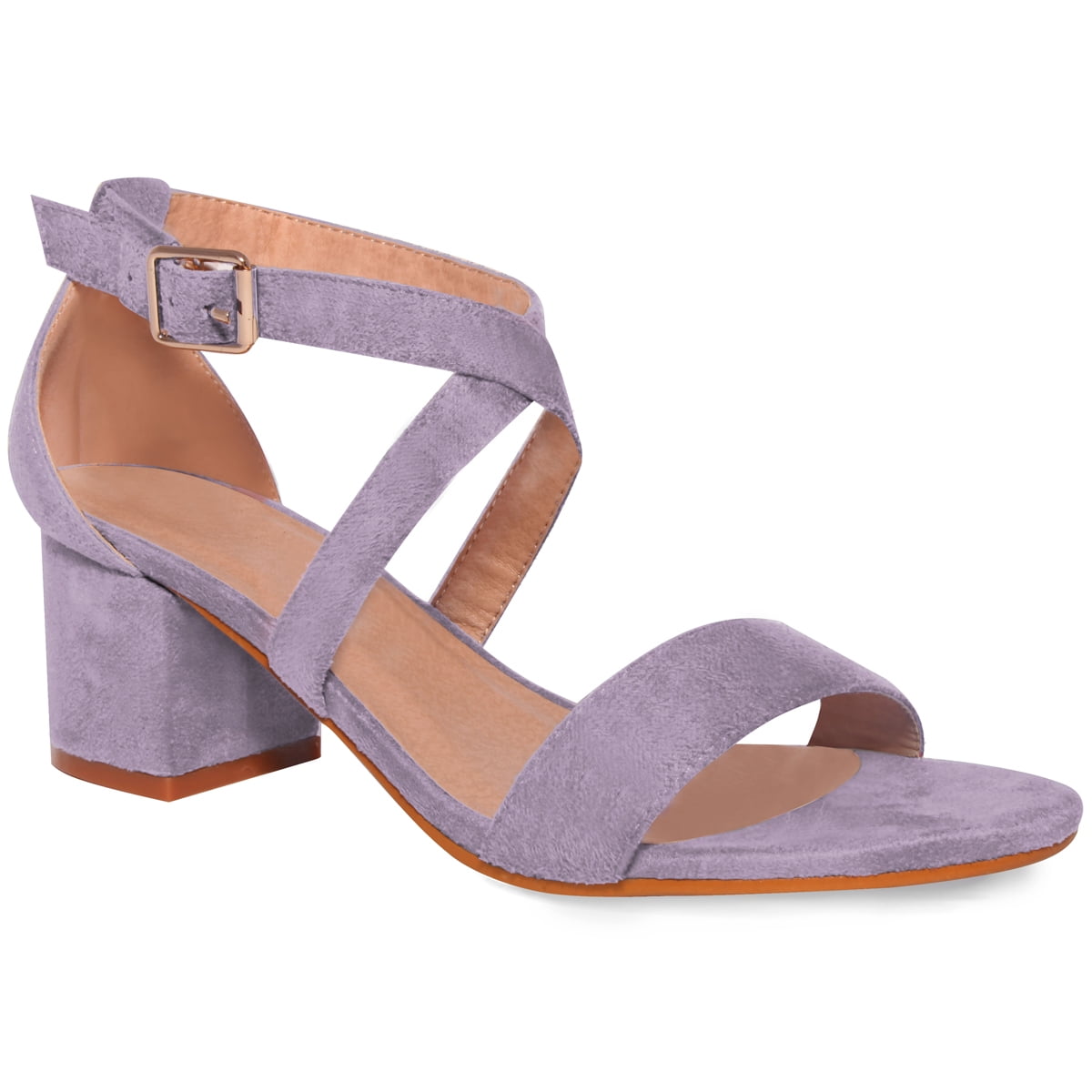 Fashion Thirsty Womens Ladies Mid Block Heels Ankle Cross Strap Open ...