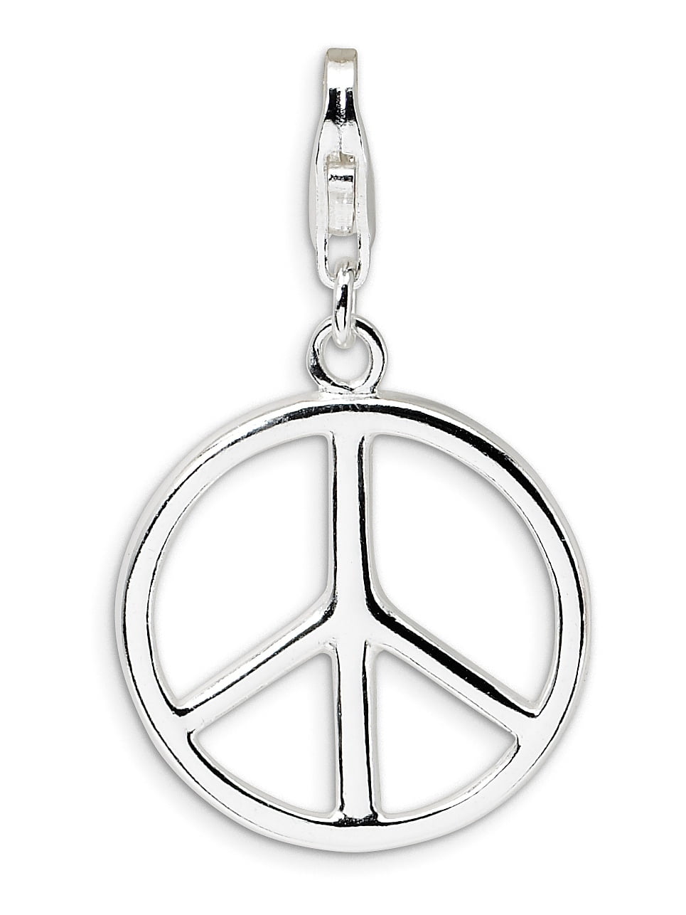 Sterling Silver Large Polished Peace Sign w/Lobster Clasp Charm ...