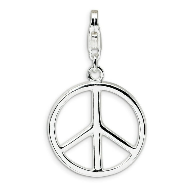 Sterling Silver Large Polished Peace Sign w/Lobster Clasp Charm ...