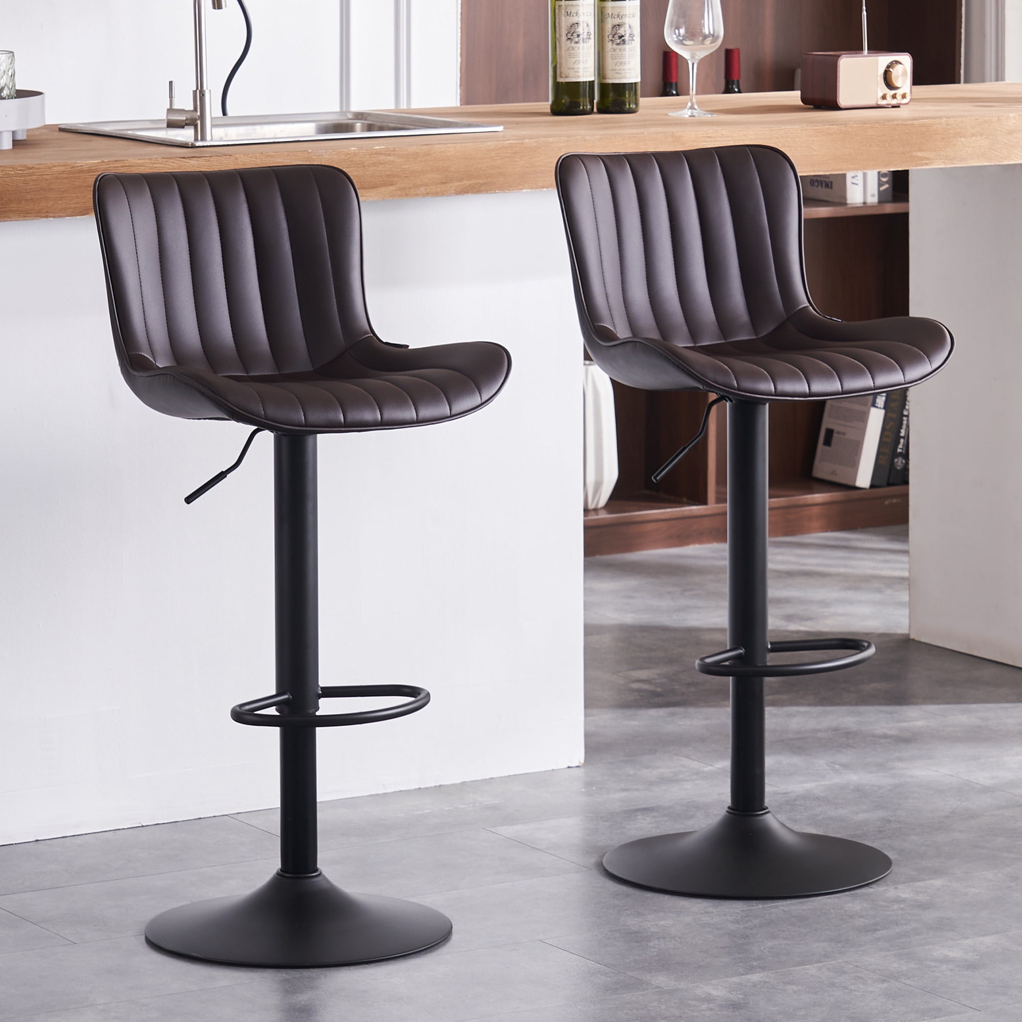 YOUNIKE Set of 2 PU Bar Stools with Back Swivel & Adjustable Height ...