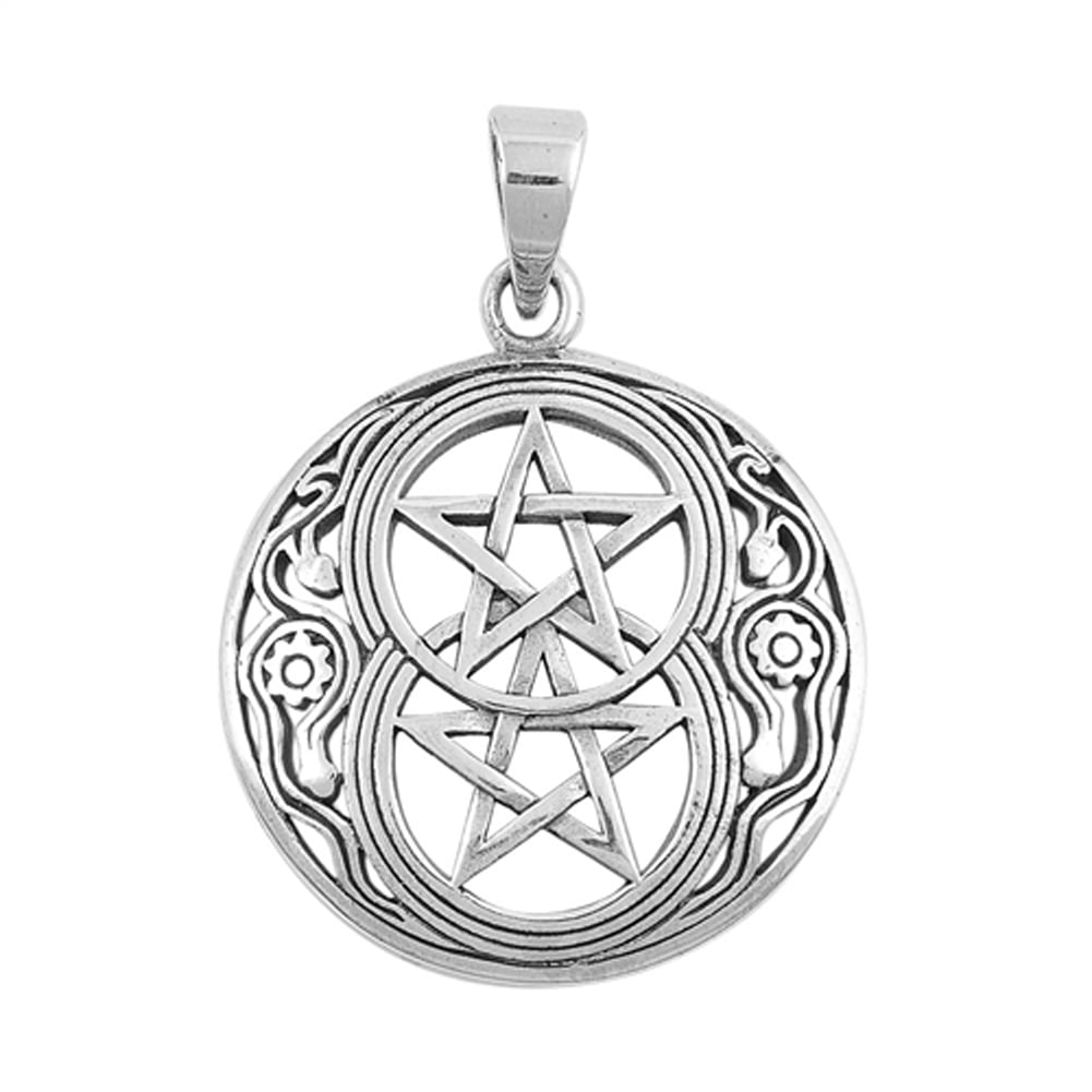 Celtic Medallion Double Stacked Pentagram Pendant .925 Sterling Silver ...