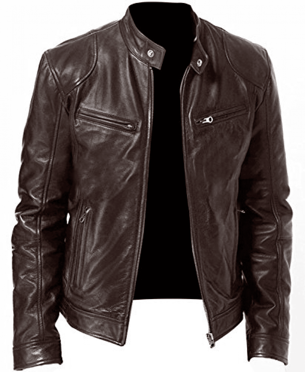 Aozrynl Men's trim collar extra size leather motorcycle rider long ...