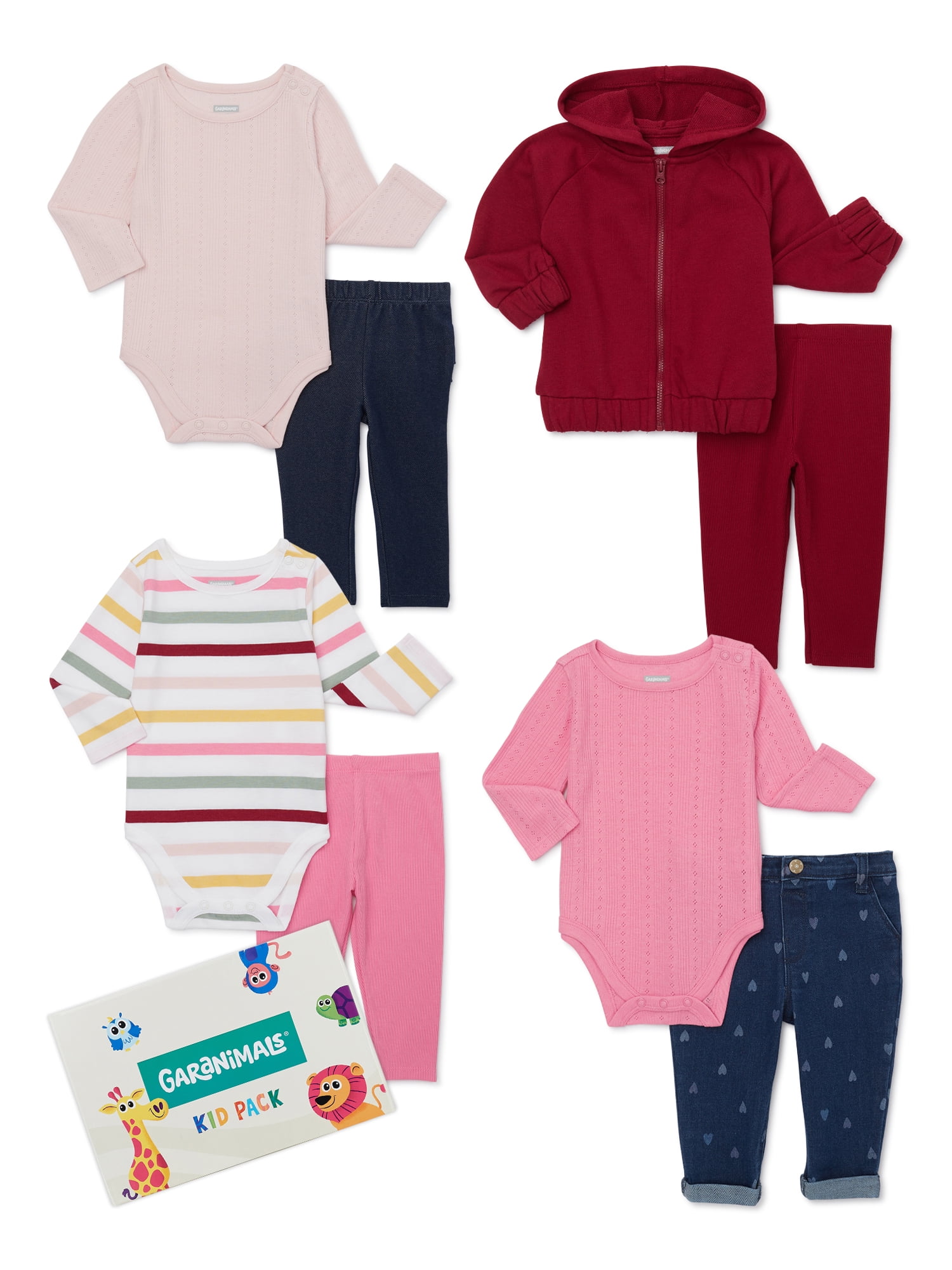 Garanimals Baby Girls Mix and Match Outfit Kid-Pack, 8-Piece, Sizes 0 ...
