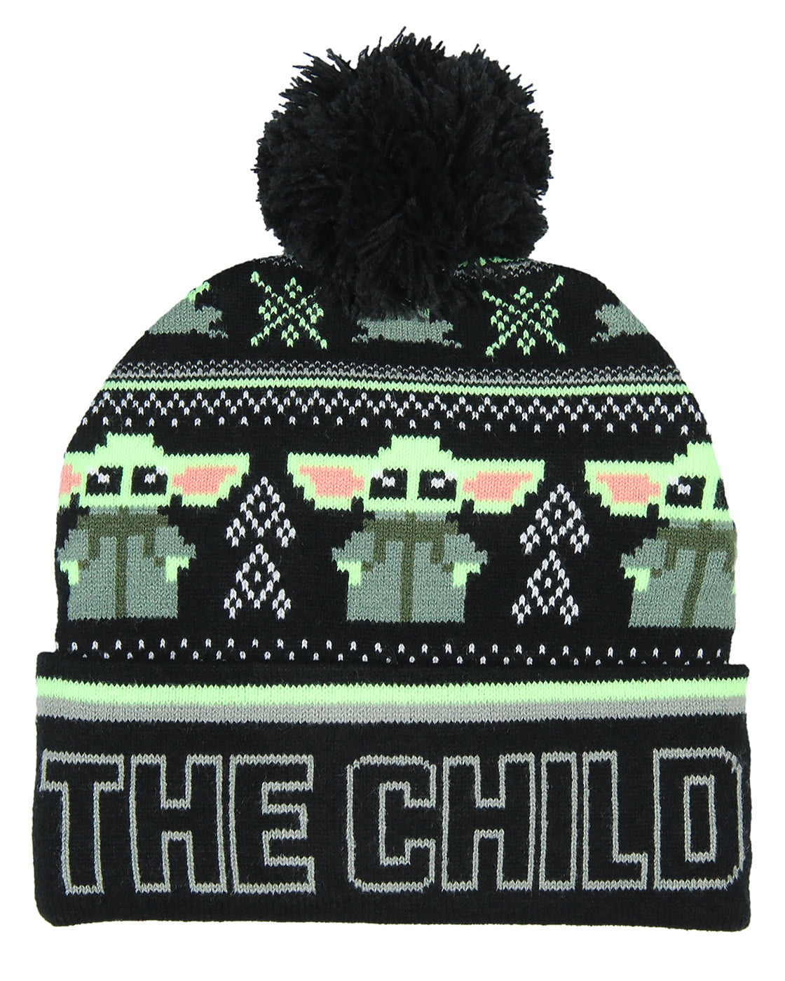 Star Wars The Child Baby Yoda Fairisle Cuff Knit Pom Youth Beanie ...