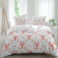 4 Piece Duvet Cover Set Queen, Coastal Red Lobsters Soft Breathable ...