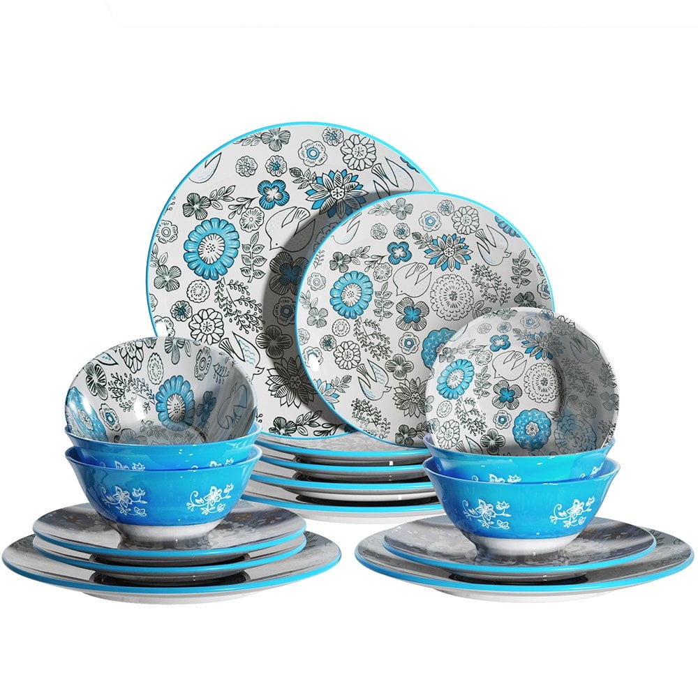 HadinEEon Porcelain 18 Piece Dinnerware Set, 18 Piece Kitchen Dinner ...