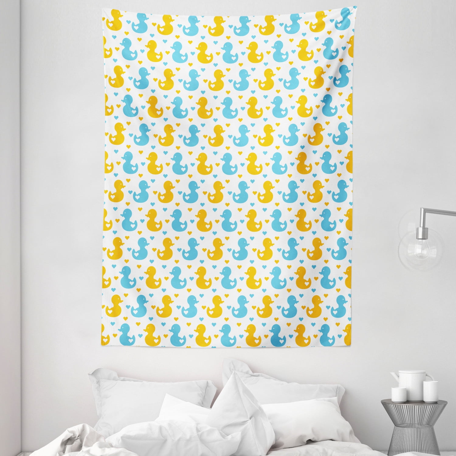 Rubber Duck Tapestry, Baby Ducklings Pattern with Little Hearts Love ...