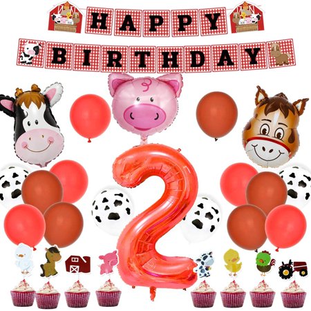 Farm Animal 2nd Birthday Party Kit - Barnyard Party Decorations with ...