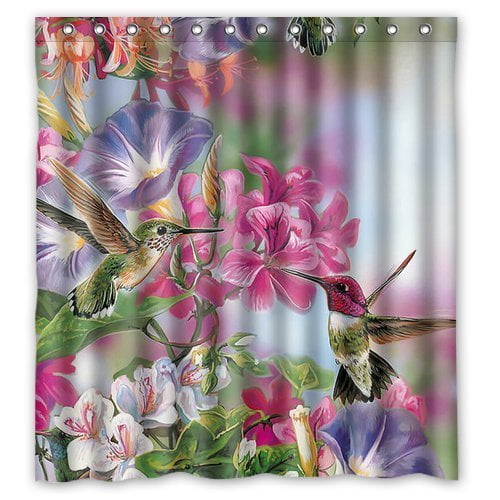 Hellodecor Hummingbird Gathering Honey Morning Glory Shower Curtain